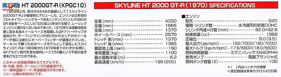 青岛社 预上色 10 040720 Hakosuka HT2000 GT-R KPGC10（白色）-民用-模型高手网-板件图纸说明书